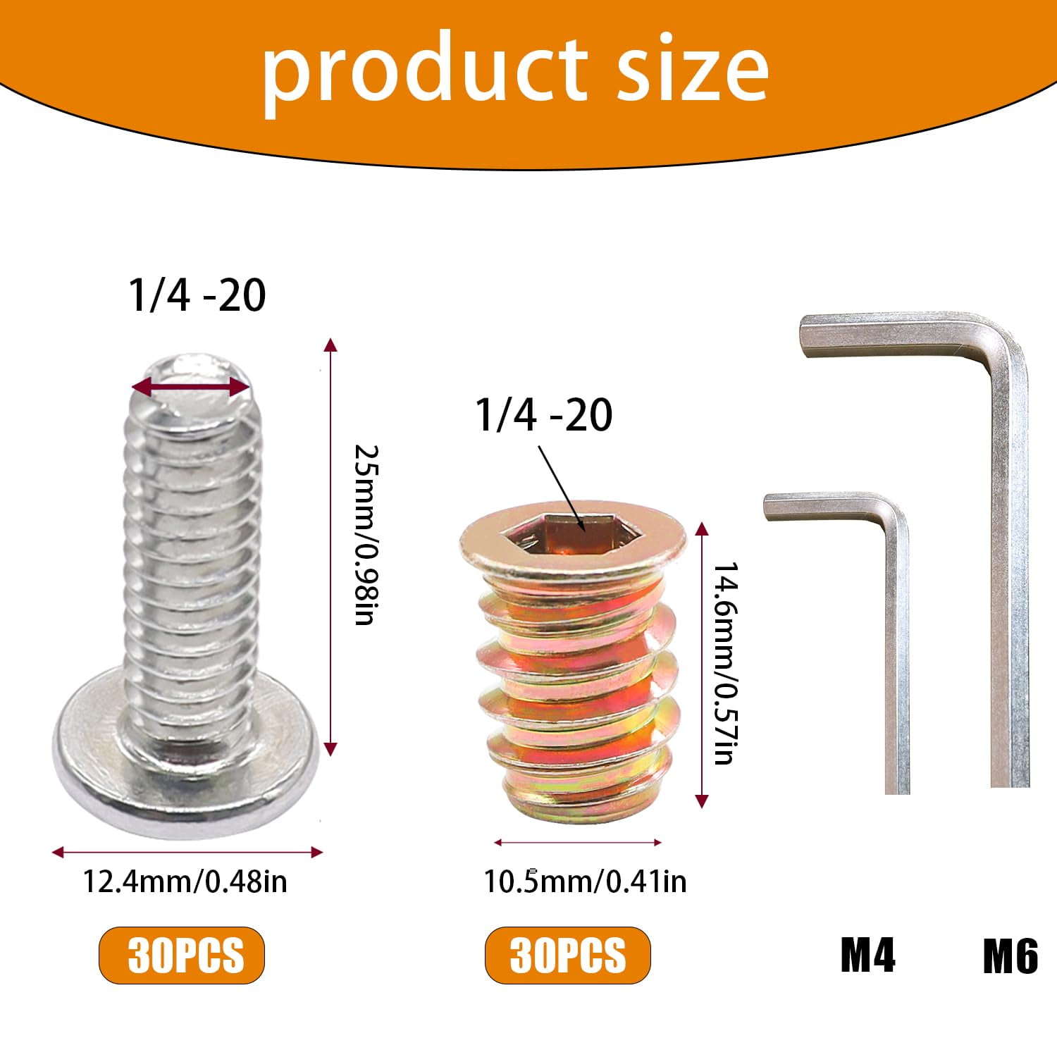 30 Sets M6x25mm Furniture Screw Nut Threaded Inserts for Wood,M6x15mm ...