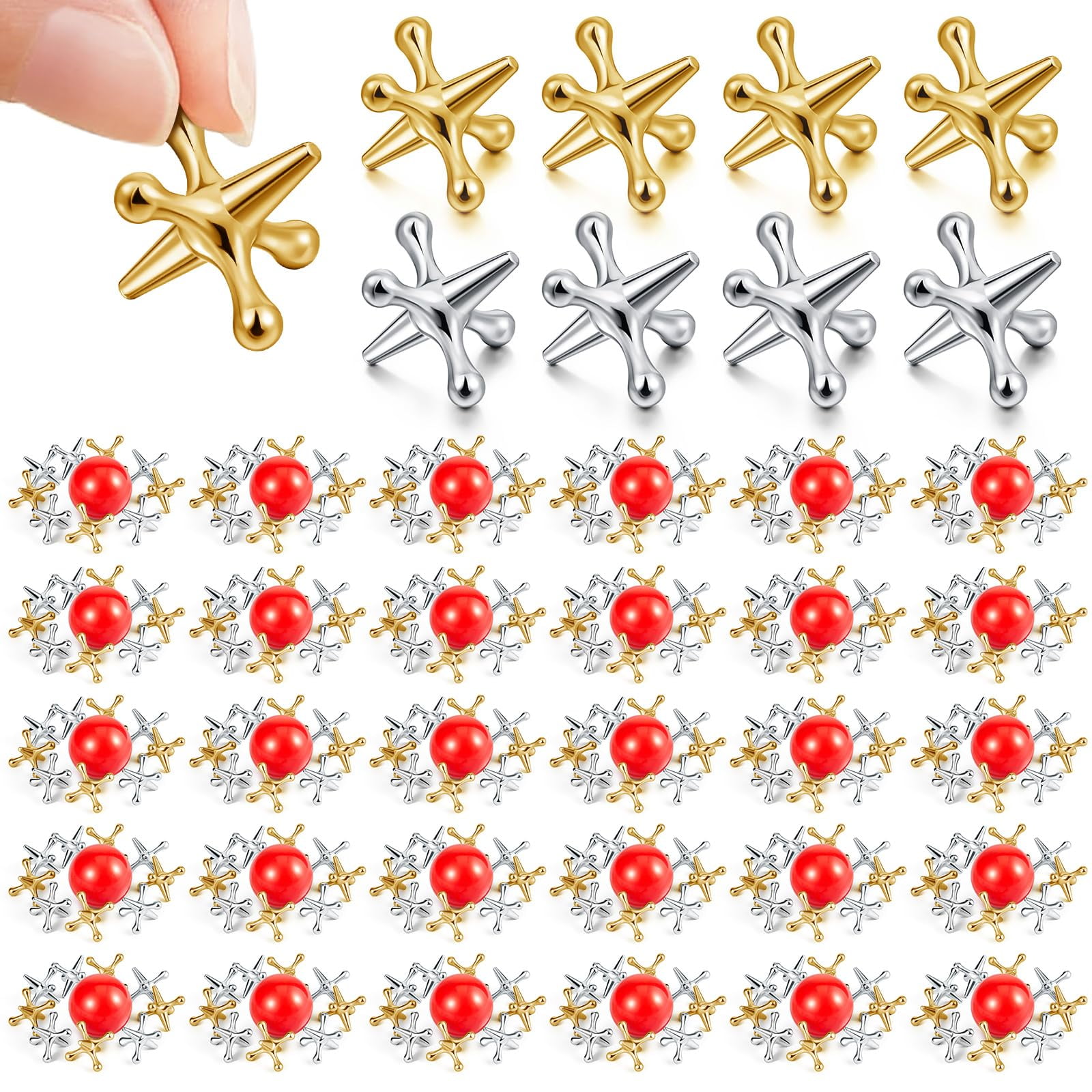 30 Sets Metal Jacks Game With Ball Bulk Include 300 Pcs Gold And Silver ...