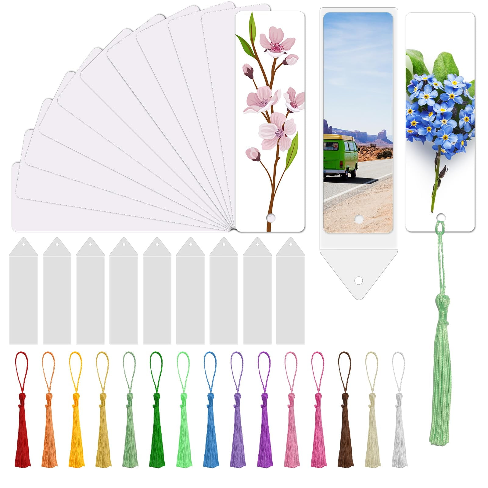 30 Sets Sublimation Blank Bookmarks with Clear Bookmark Sleeves Tassels and Self-Sealing Bags ...