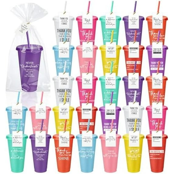 30 Sets Thank You Cups with Lids and Straws Bulk 24 oz Plastic Tumbler ...