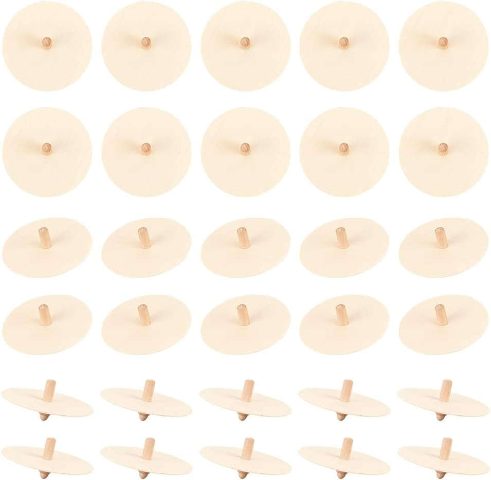 30 Sets Wooden Gyroscope Unfinished Wooden Scopperil 3.15 Inch Natural ...