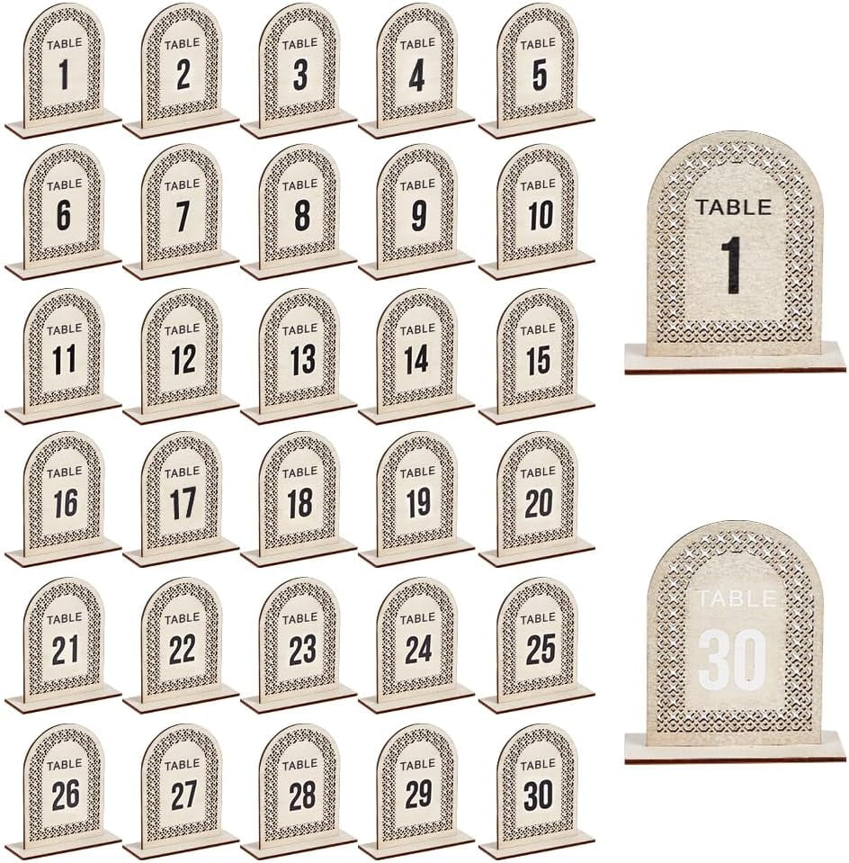 30 Sets Wooden Table Number Signs 3.1x4.3 Inch Numbers 1~30 Rattan ...