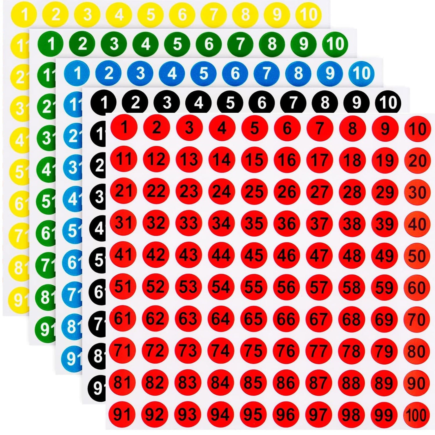 30 Sheets 1 to 100 Consecutive Number Stickers Small Round Labels Self ...