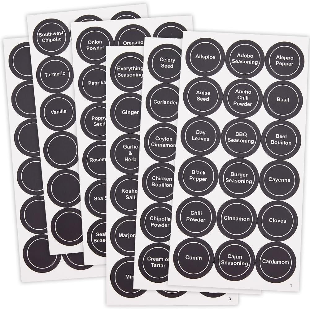 30 Sheets 1.38 Inch Black Spice Jar Labels Round Spice Labels Stickers ...