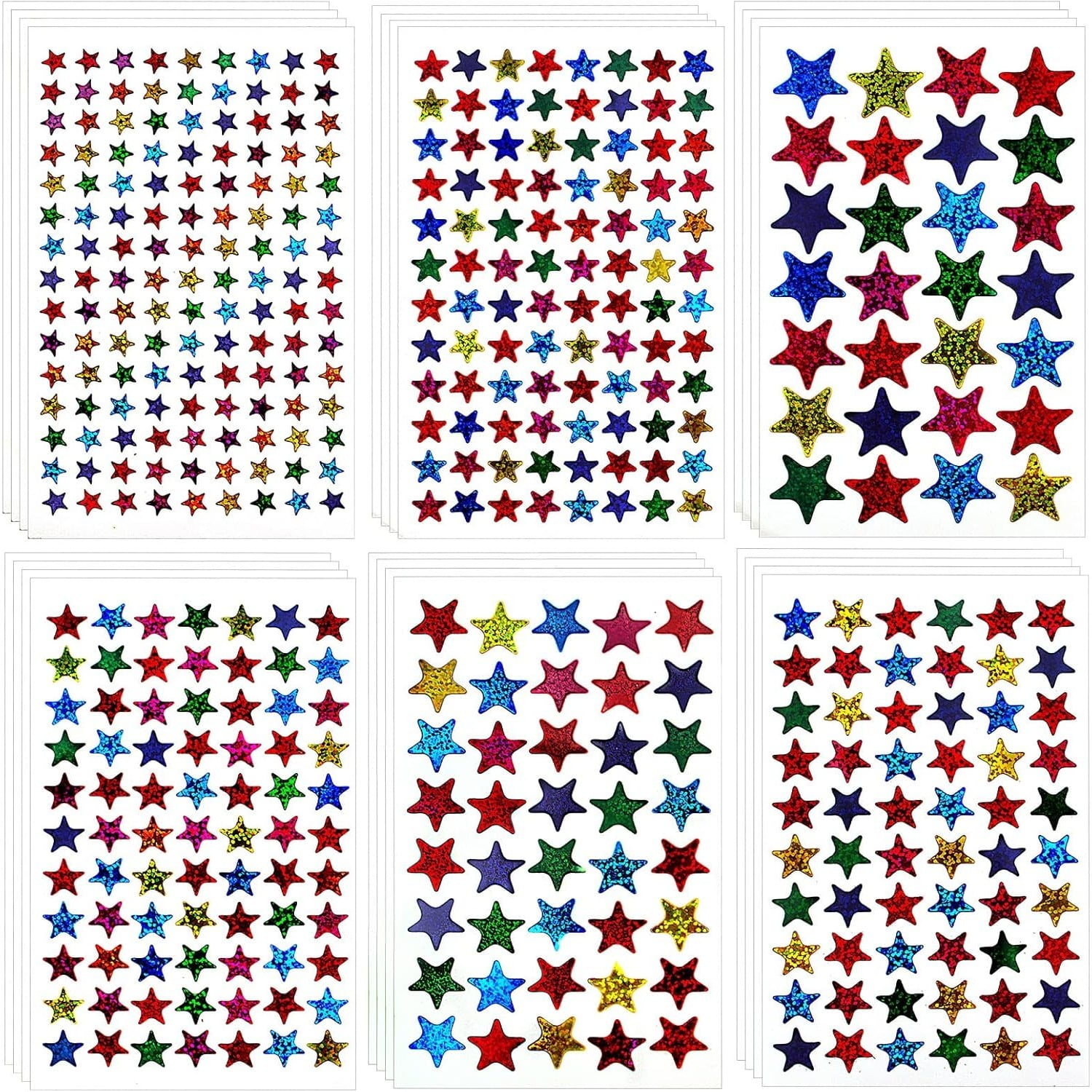 30 Sheets (2180 Pieces) Colorful Sparkle Star Stickers Self Adhesive ...