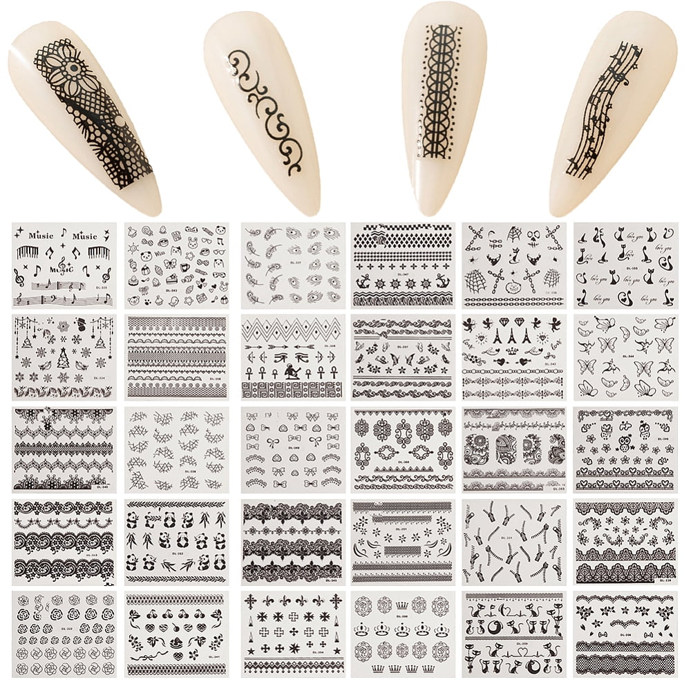 30 Sheets 3D Lace Rose Flower Nail Art Stickers Self-Adhesive Nail Art ...