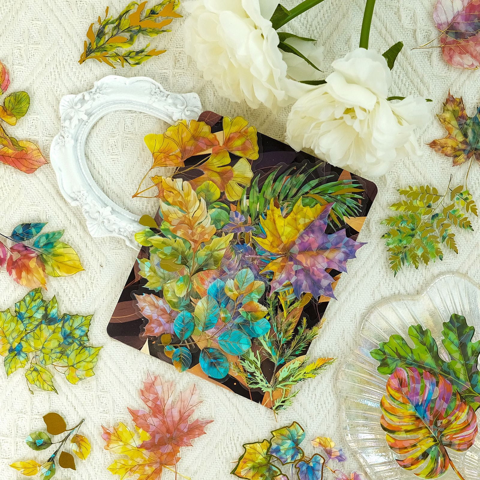 30 Sheets Autumn Leaves Shape Stickers Reusable Thick Gel Clings DIY ...