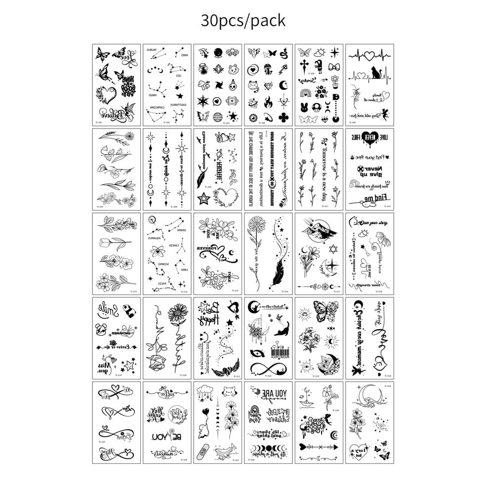 30 Sheets Black Butterfly Temporary Tattoos for Women Waterproof Tattoo ...