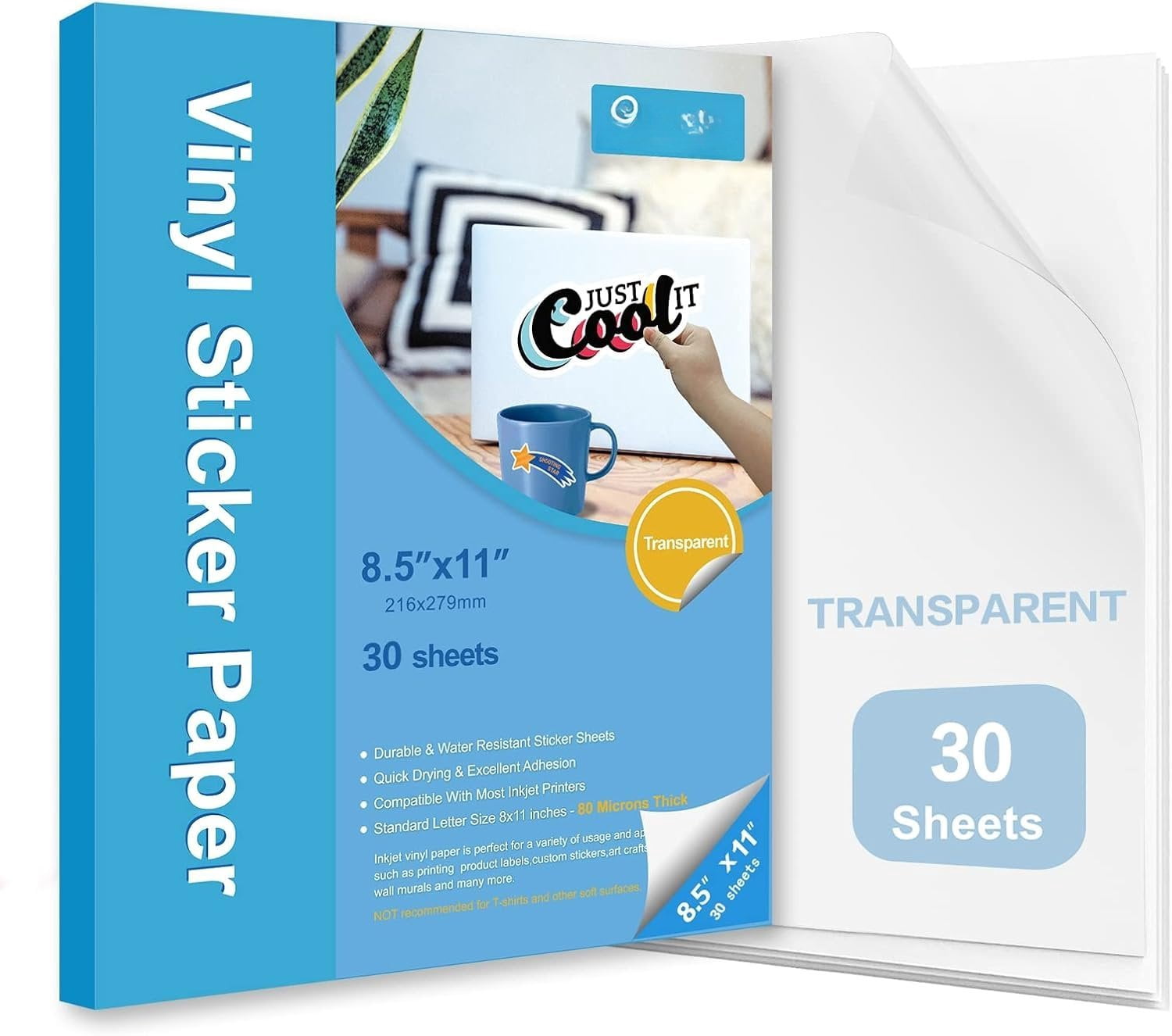 30 Sheets Clear Printable Sticker Paper for Inkjet Printer, 8.5x11 ...