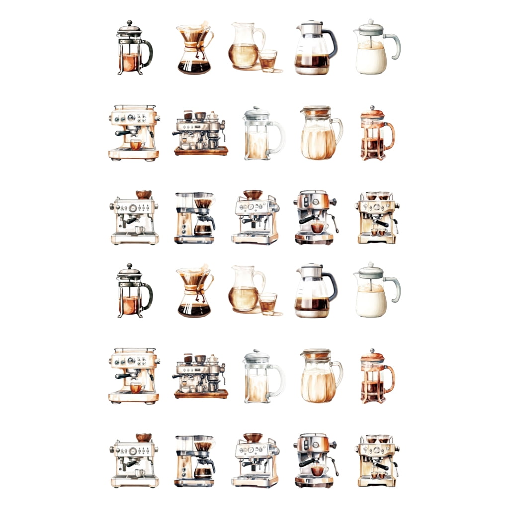 30 Sheets Adhesive Sticker Decorative Sticker Coffee Girl Character ...