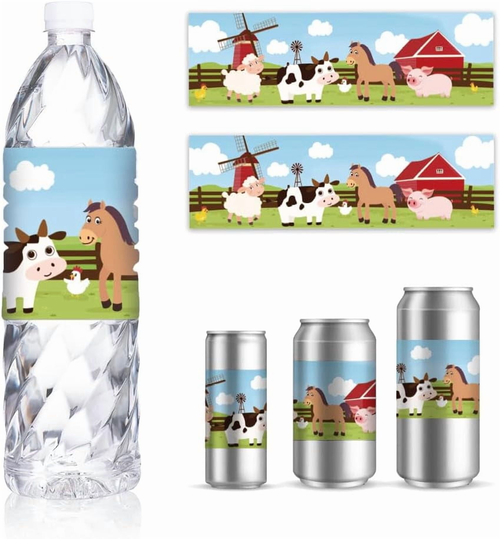 30 Sheets Farm Animal Theme Water Bottle Labels Cow Ranch Wraps ...