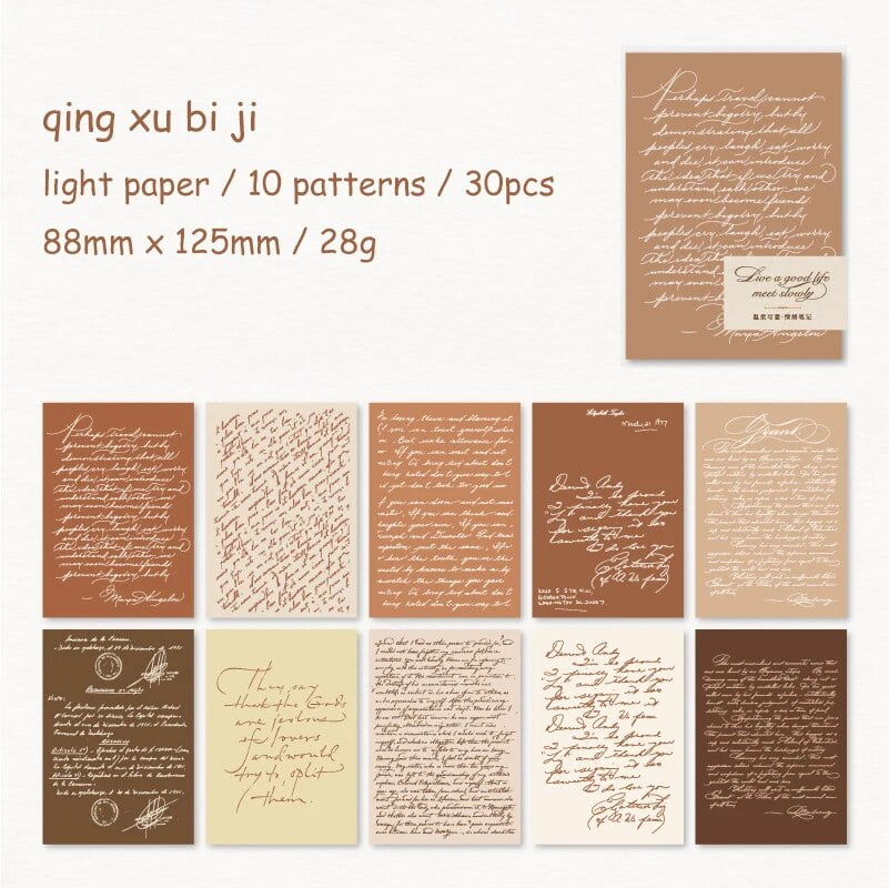 30 Sheets Gentle Freehand Series Literary Writable English Text ...