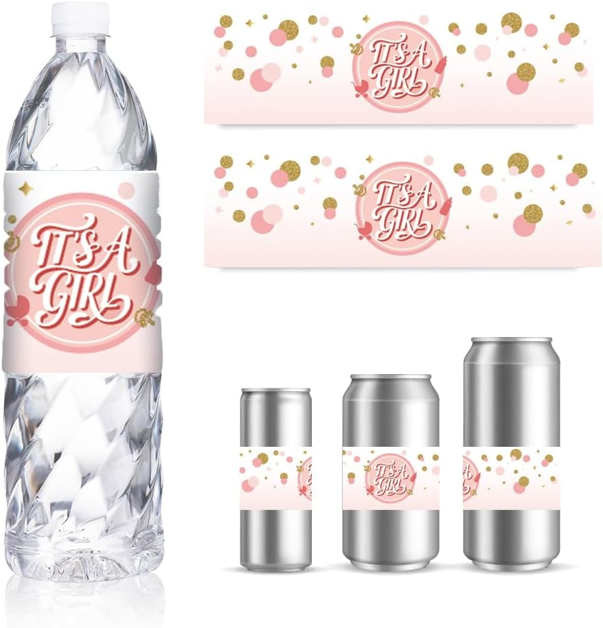 30 Sheets It's A Girl Water Bottle Labels Pink Drinking Water Container ...