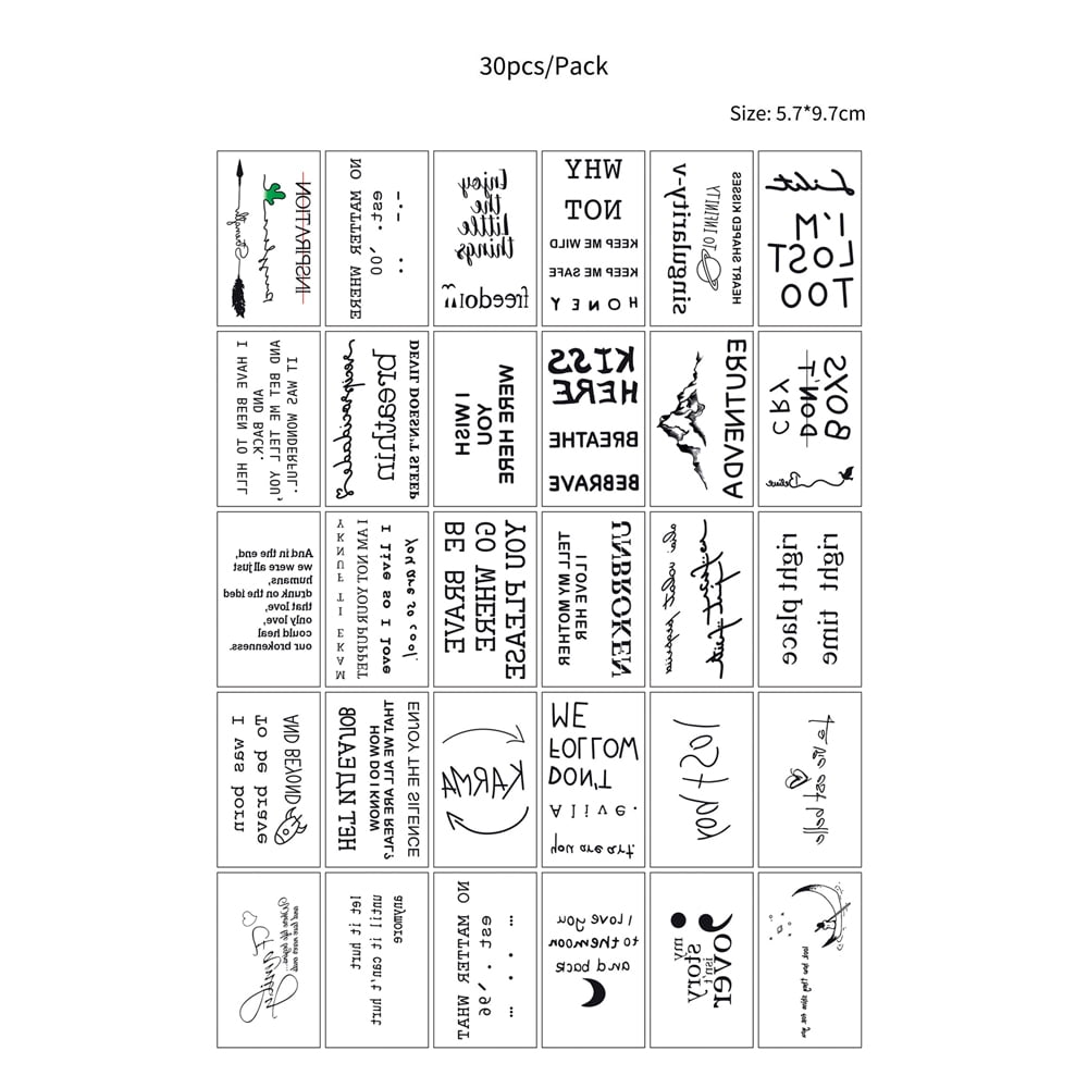 30 Sheets Hand Tattoo Love Flower Note Letter Black Small Design ...