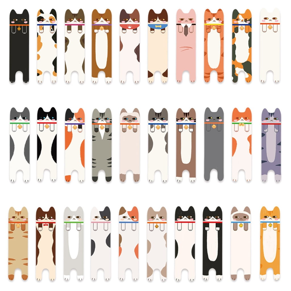 30 Sheets Lovely Bookmarks Cartoon Cats Page Marker Reading Bookmarks ...