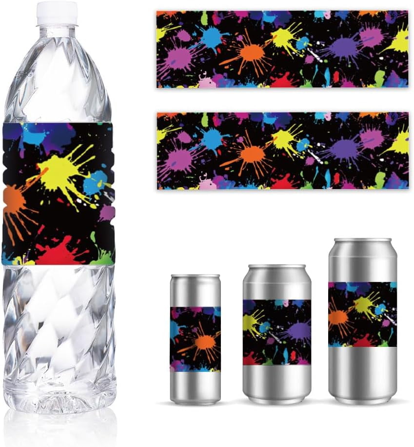 30 Sheets Paint Splash Water Bottle Labels Colorful Splatter Wraps ...