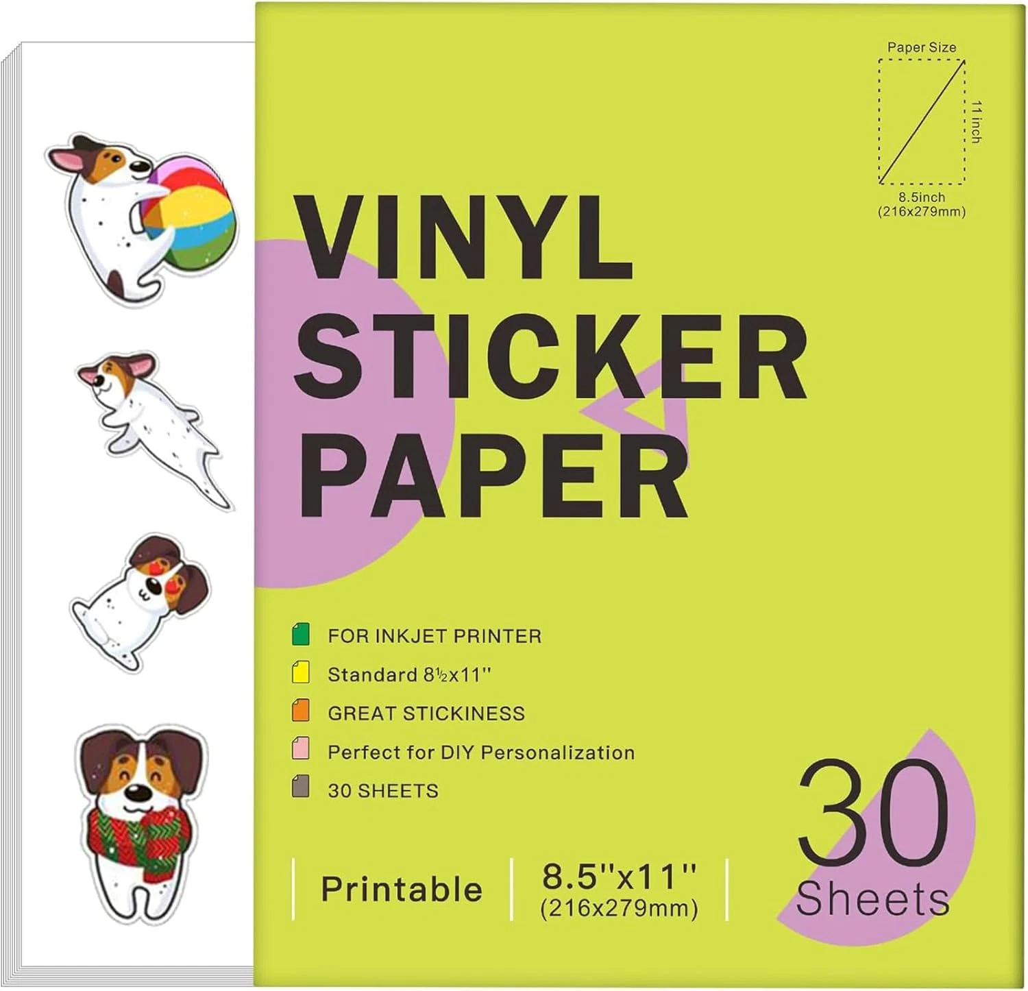30 Sheets Premium Printable Vinyl Sticker Paper For Inkjet Printers ...