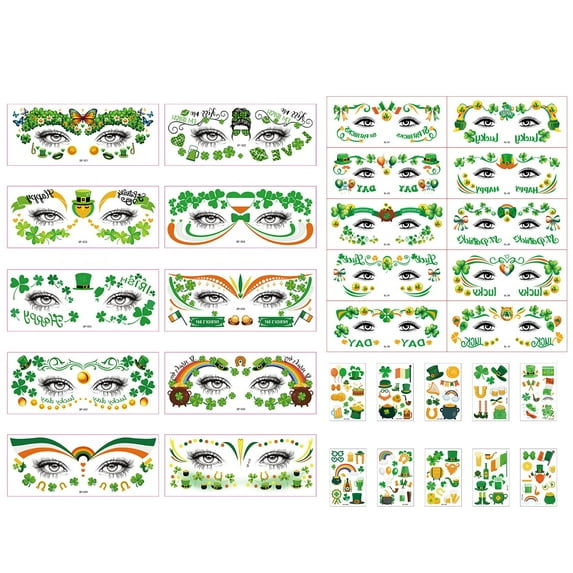 30 Sheets St. Patrick's Day Temporary Tattoos, Green Shamrock Face ...