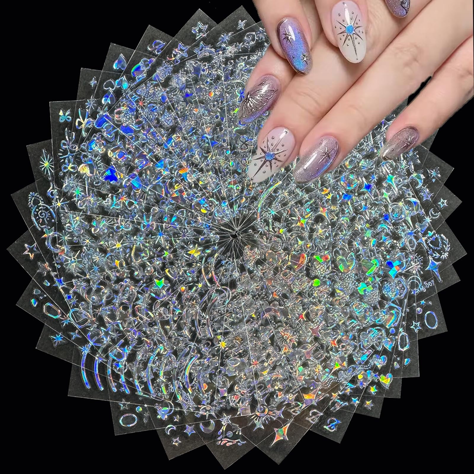 30 Sheets Star Nail AIF9 Art Stickers Aurora Star Line 3D Self Adhesive ...