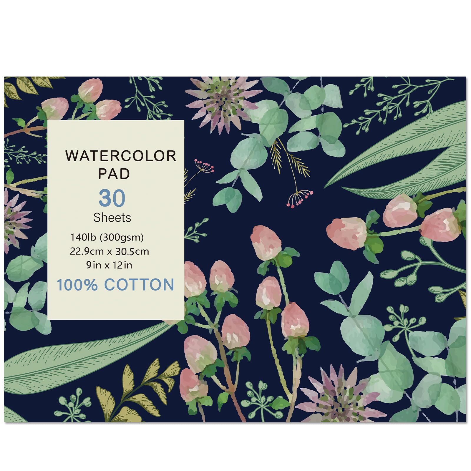 30 Sheets Watercolor Paper Pad 9x12, 140 lb/300 GSM Hot Press Watercolor Paper Tearable Water ...