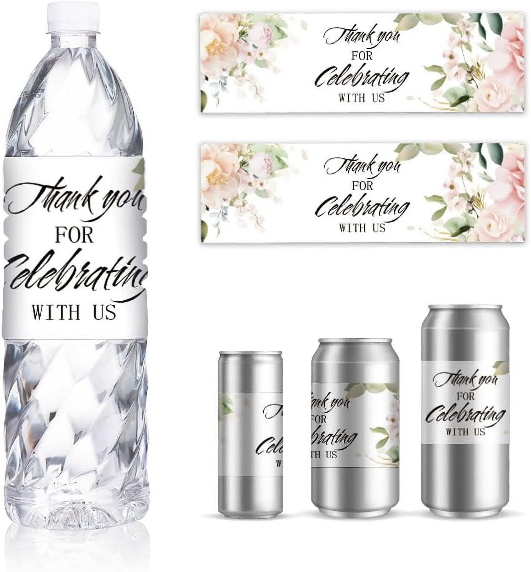 30 Sheets Wedding Water Bottle Labels Watercolour Pink Flower Wraps ...