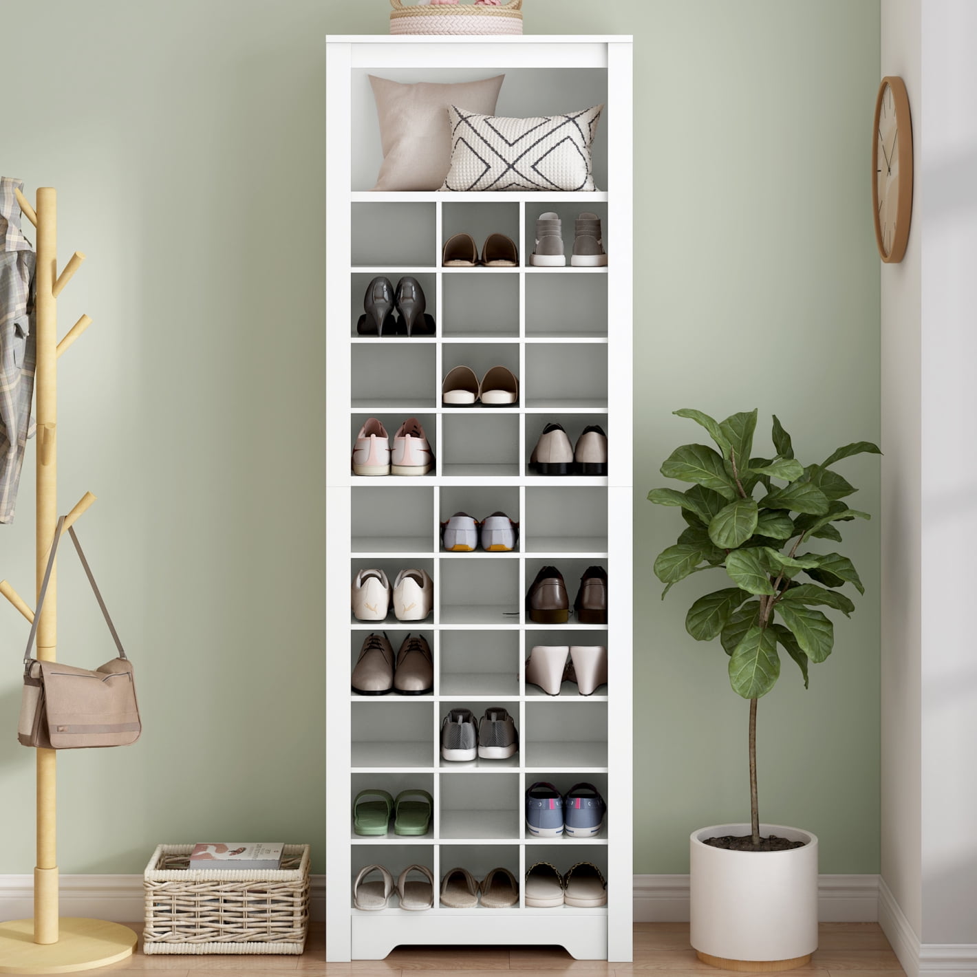 Stylish 30 Shoe Cubby Console, Contemporary Shoe Cabinet with Multiple ...