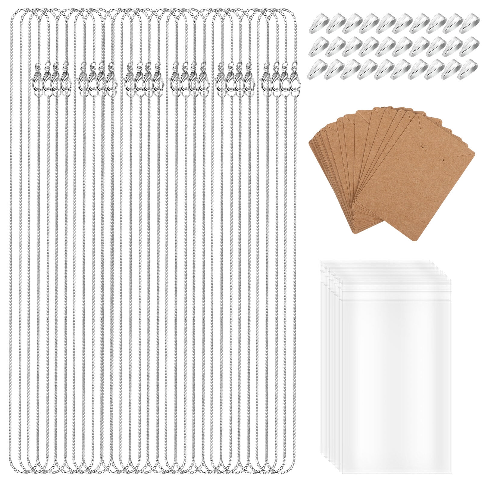 30 Silver Necklace Chains with Bails and Display Cards for DIY Jewelry ...