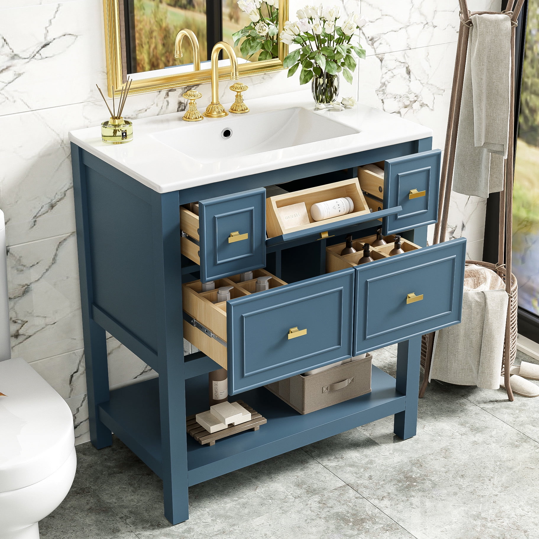 30" Single Bathroom Vanity with Ceramic Sink | Modern Style for Bathroom Organization | MDF ...