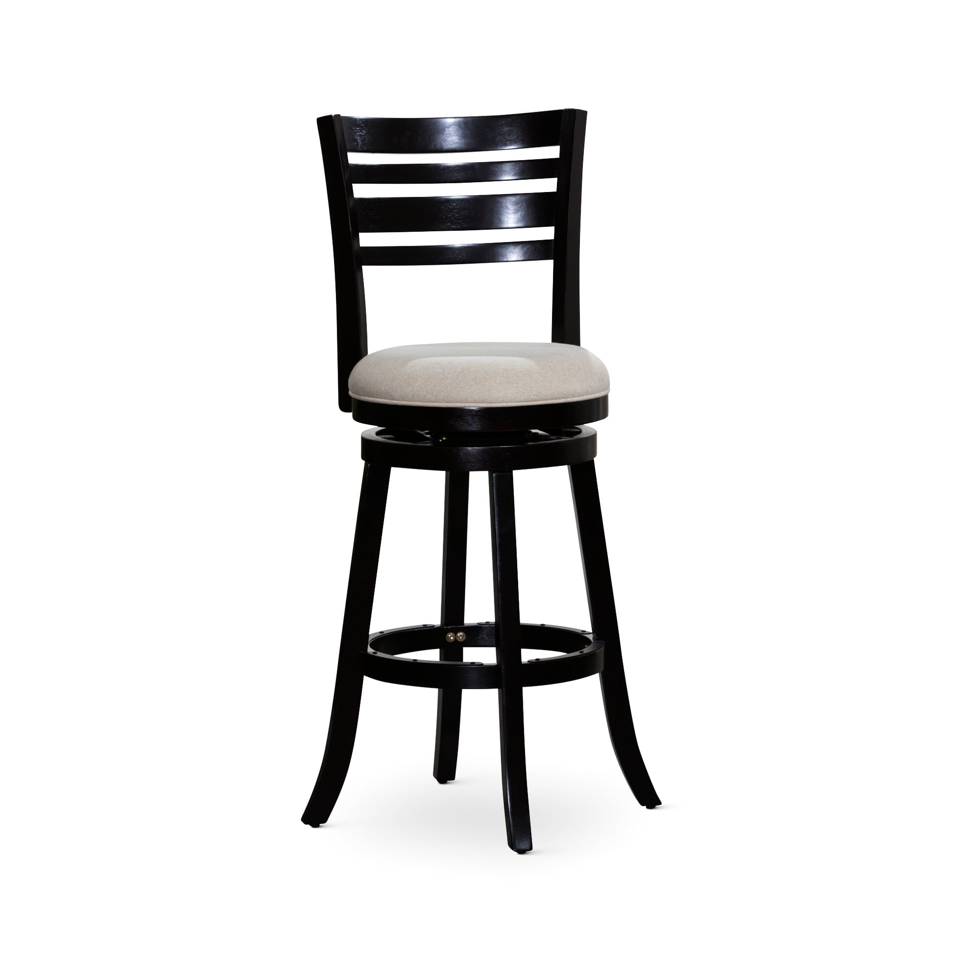 30" Slat Back Bar Stool With Swivel. Beige Fabric Seat. Solid Hardwood ...