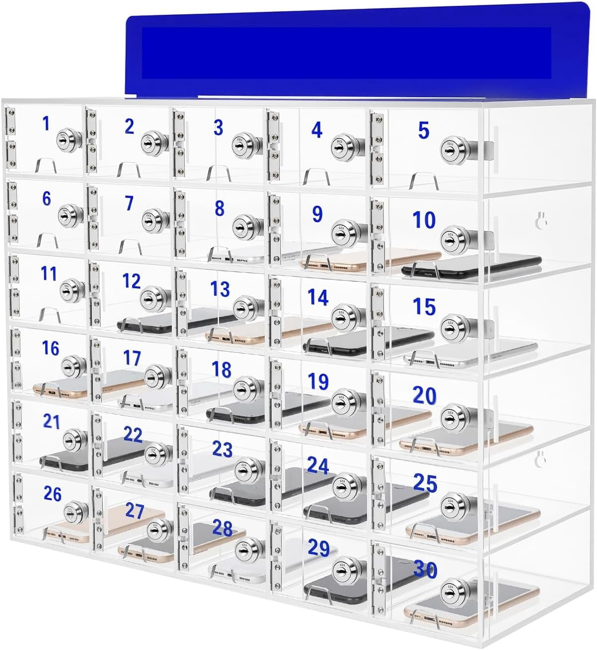 30 Slots Clear Acrylic Cell Phone Storage Locker with 30 Keys, Wall ...