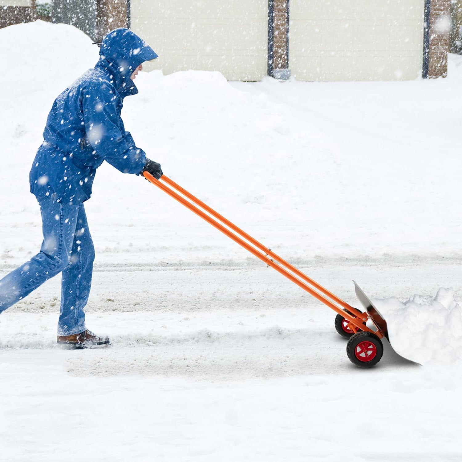 30 in Snow Shovel for Driveway with Wheels, Snow Plow Shovel Rolling w ...