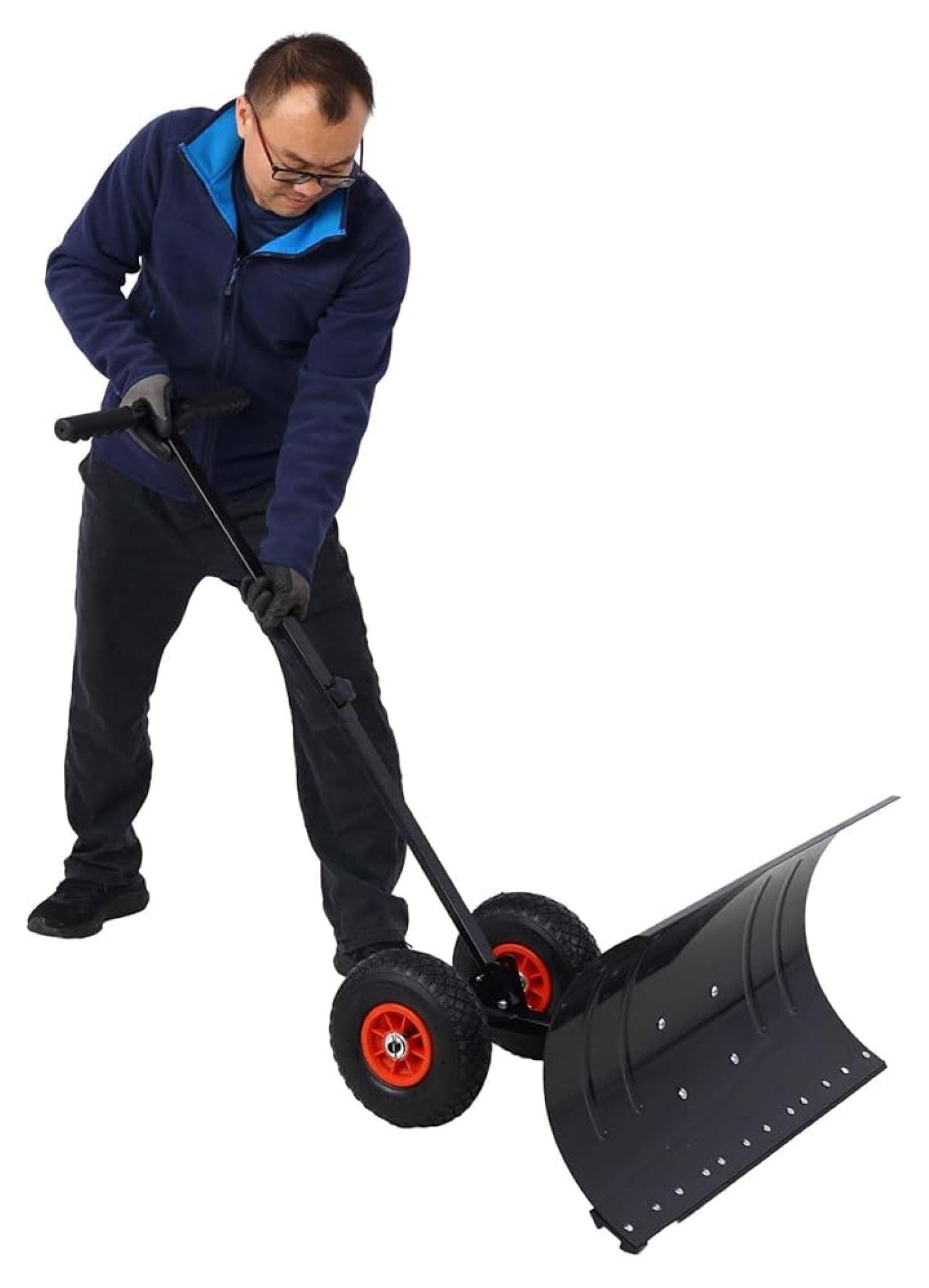 30” Snow Shovel with Wheels, Snow Pusher with Adjustable Angle & Height ...