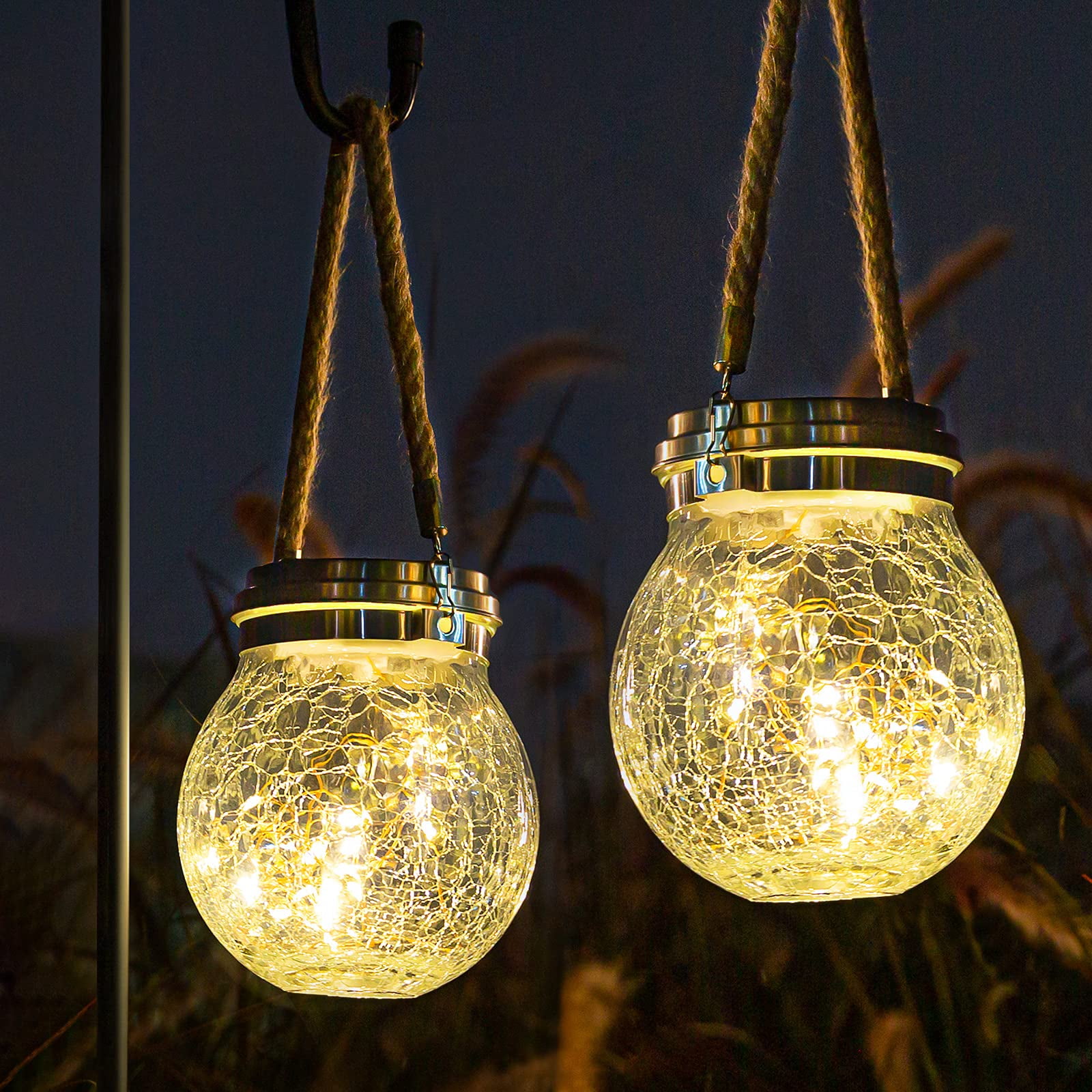 2 Pack Solar Lanterns, Waterproof Garden Decor Lights, 30 LED Patio ...