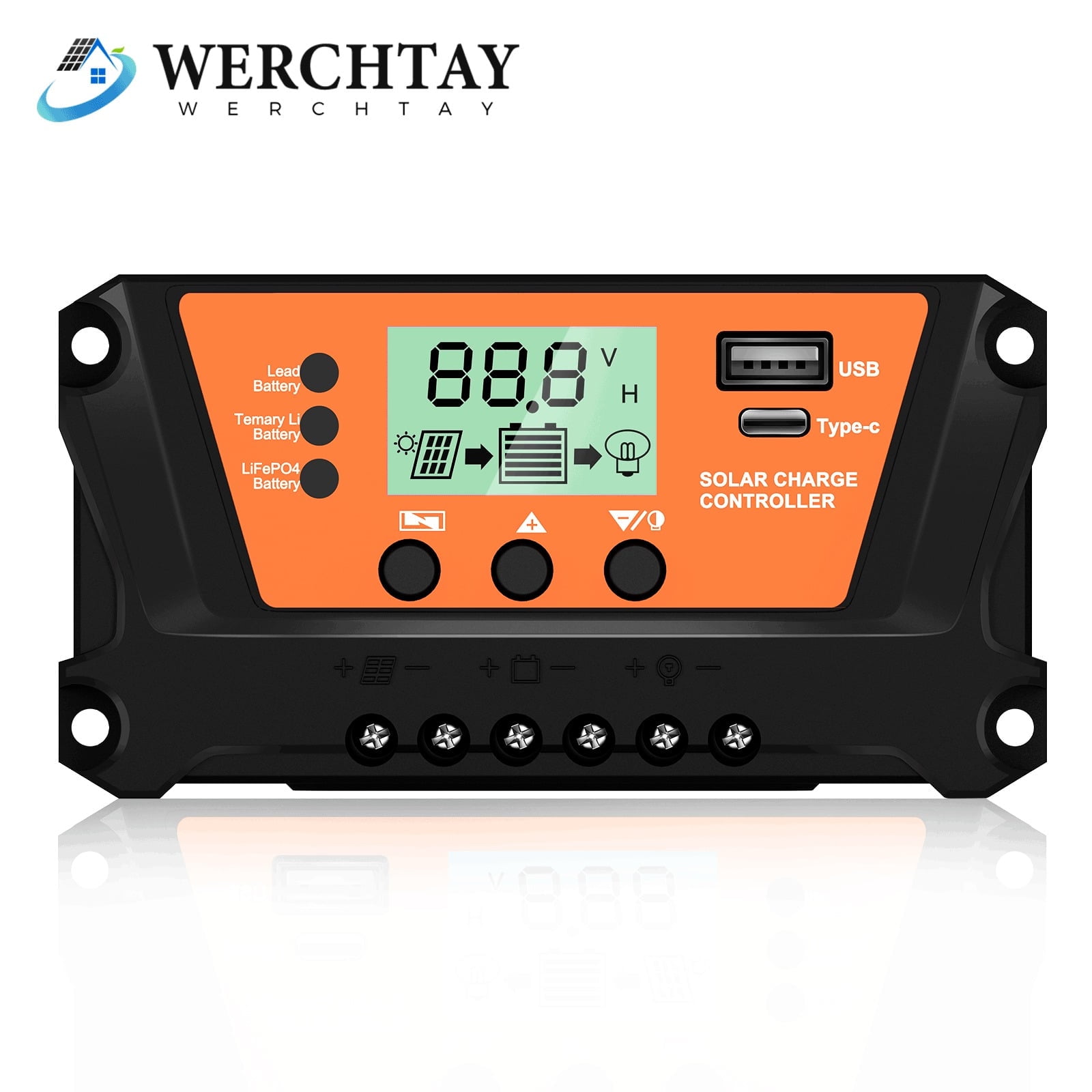 30 Solar Panel Battery Charge Controller USB Type-C 12V/24V Auto ...