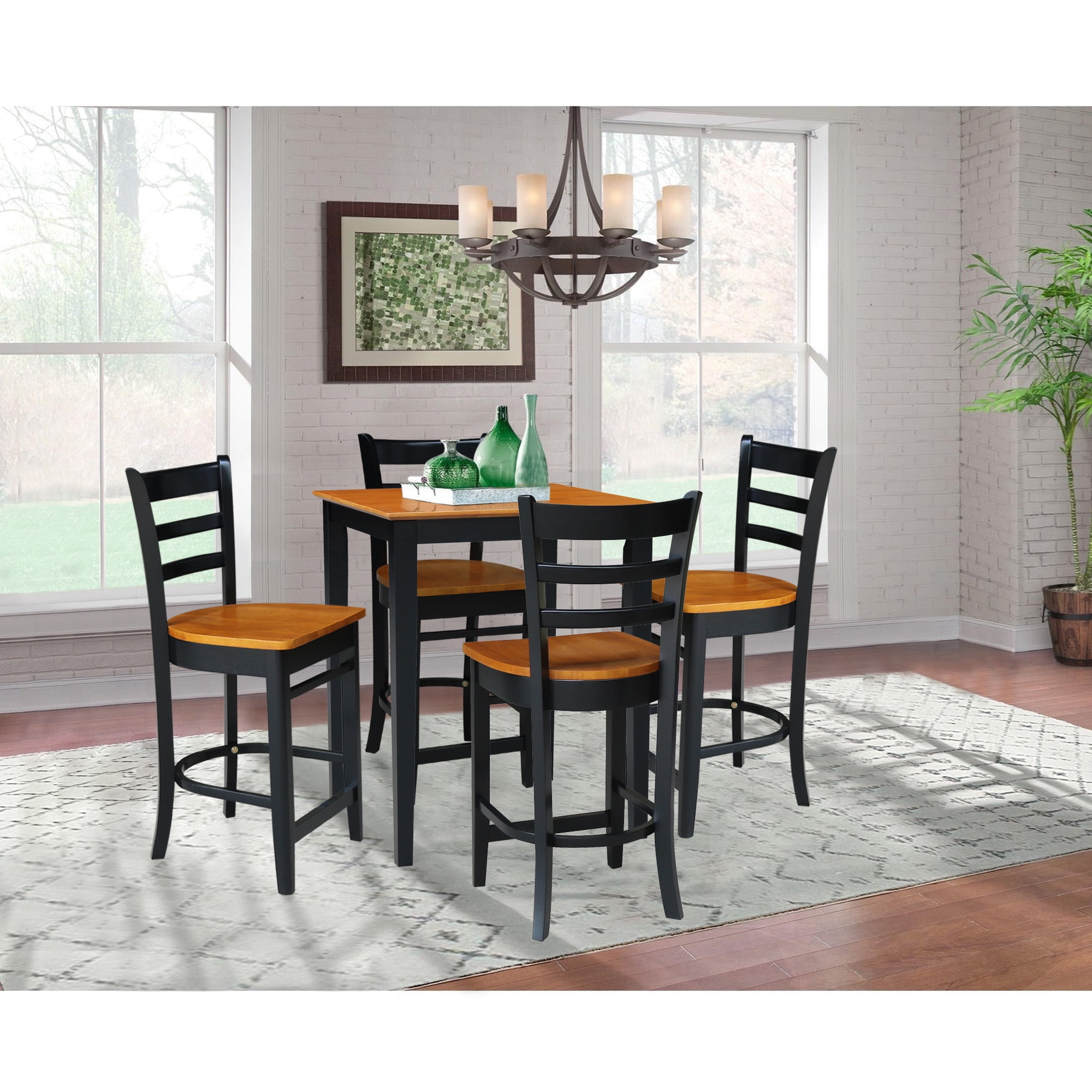 30'' Square Solid Wood Counter Height Dining Table with 4 Emily Ladder ...