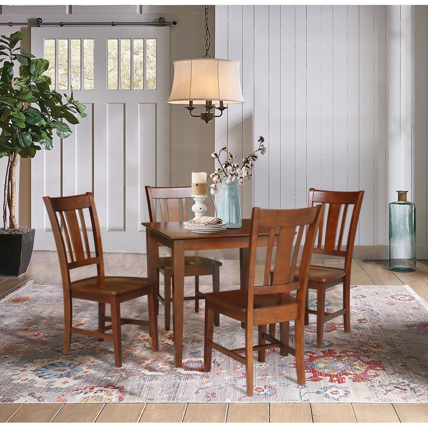 30'' Square Solid Wood Dining Table with 4 Splat Back Dining Chairs in ...
