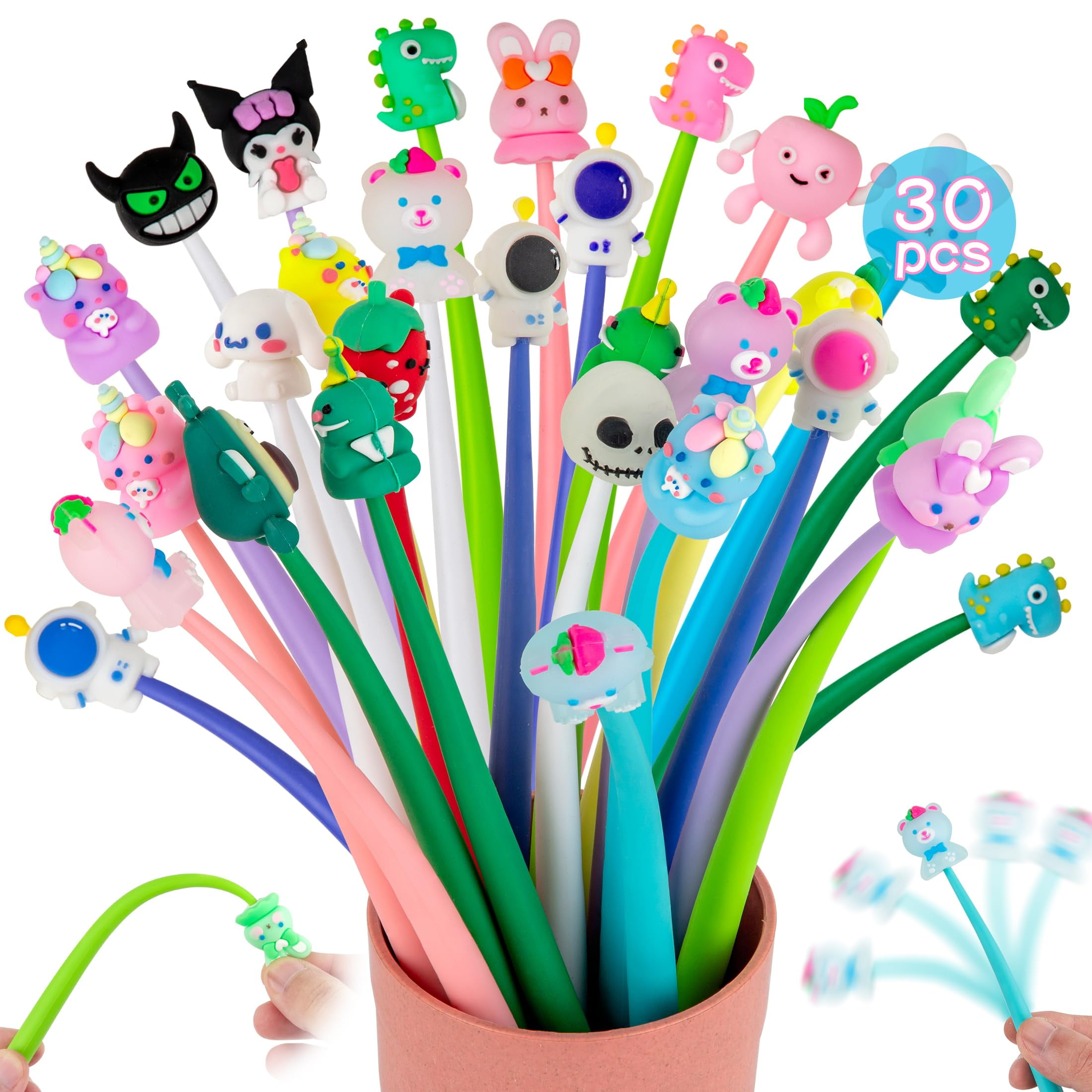 30 Squishy Pens For Kids, Cute Fun Stress Relief Bobblehead Pen, Party ...