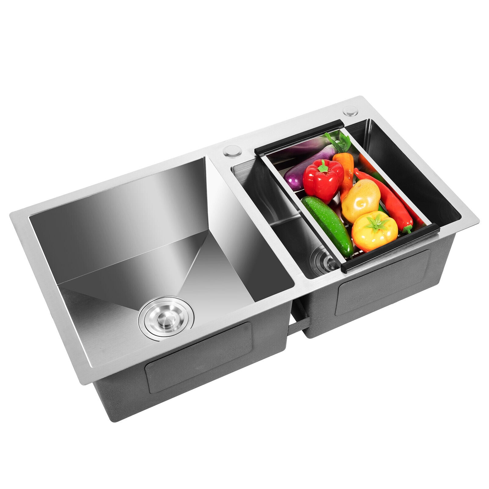 30" Stainless Steel Double Bowl Composite Drop-in Kitchen Sink 2 Bowl ...
