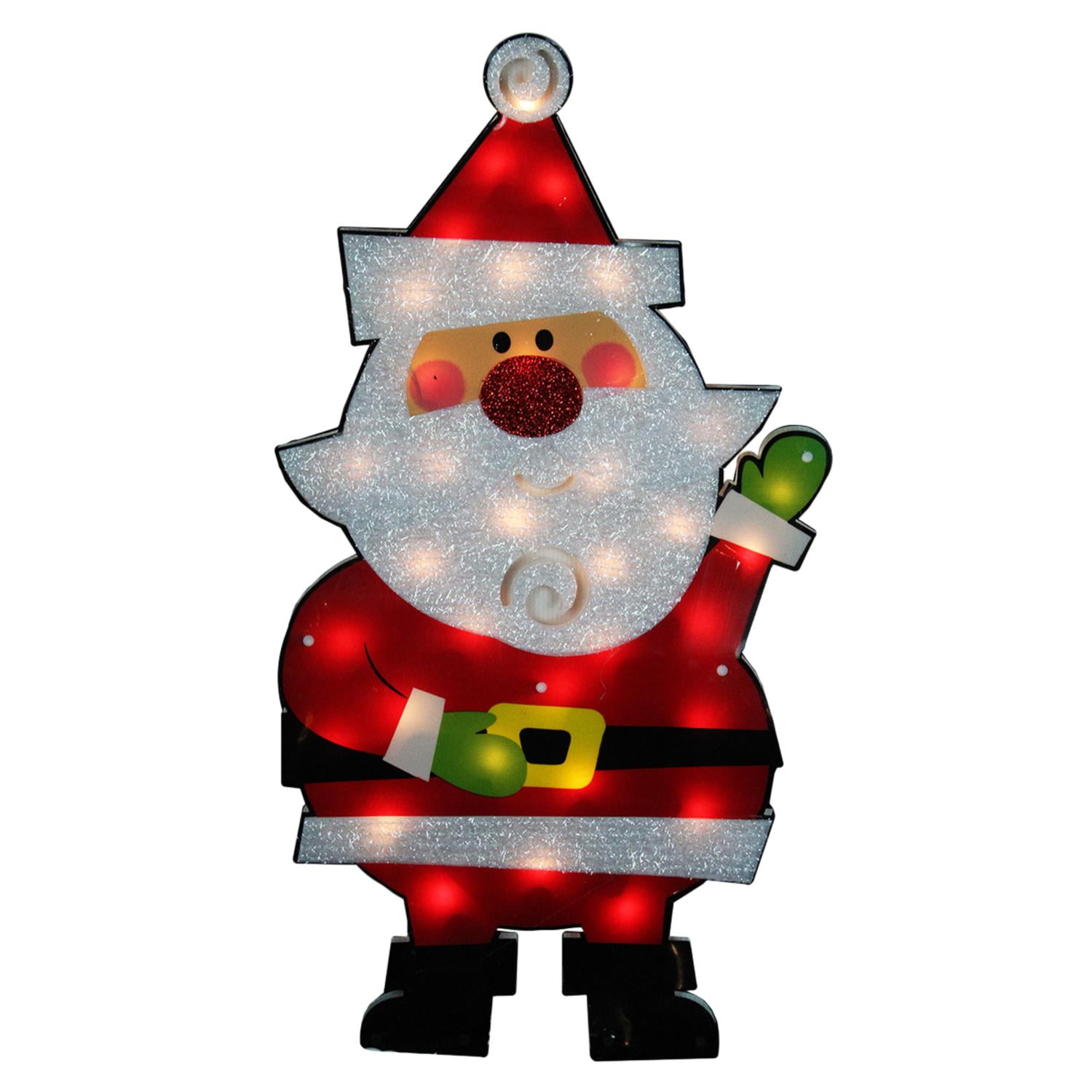 30" Standing Tinsel Santa Claus Lighted Christmas Outdoor Decoration ...