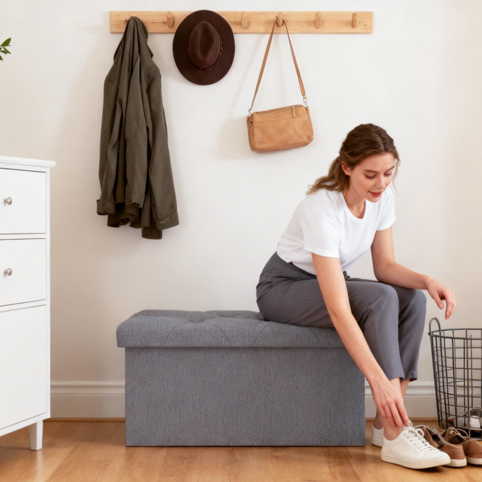 30" Storage Ottoman Bench, Folding Storage Bench Ottoman with Lid, 400 ...
