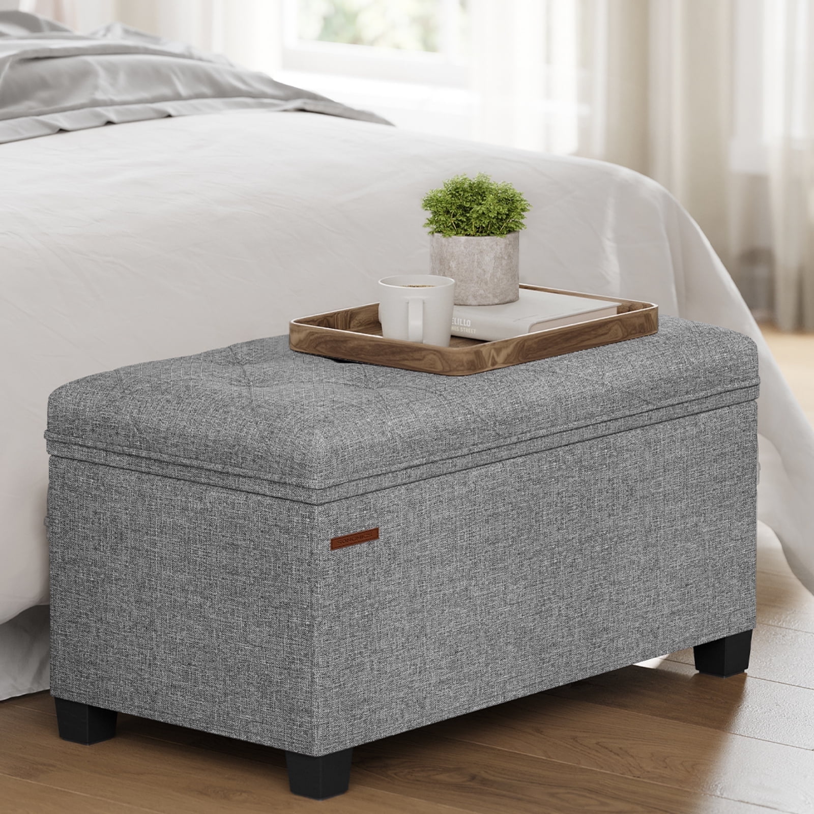 "SONGMICS 30"" Big Blanket Storage Ottoman Bench, Light Gray, 660lbs ...