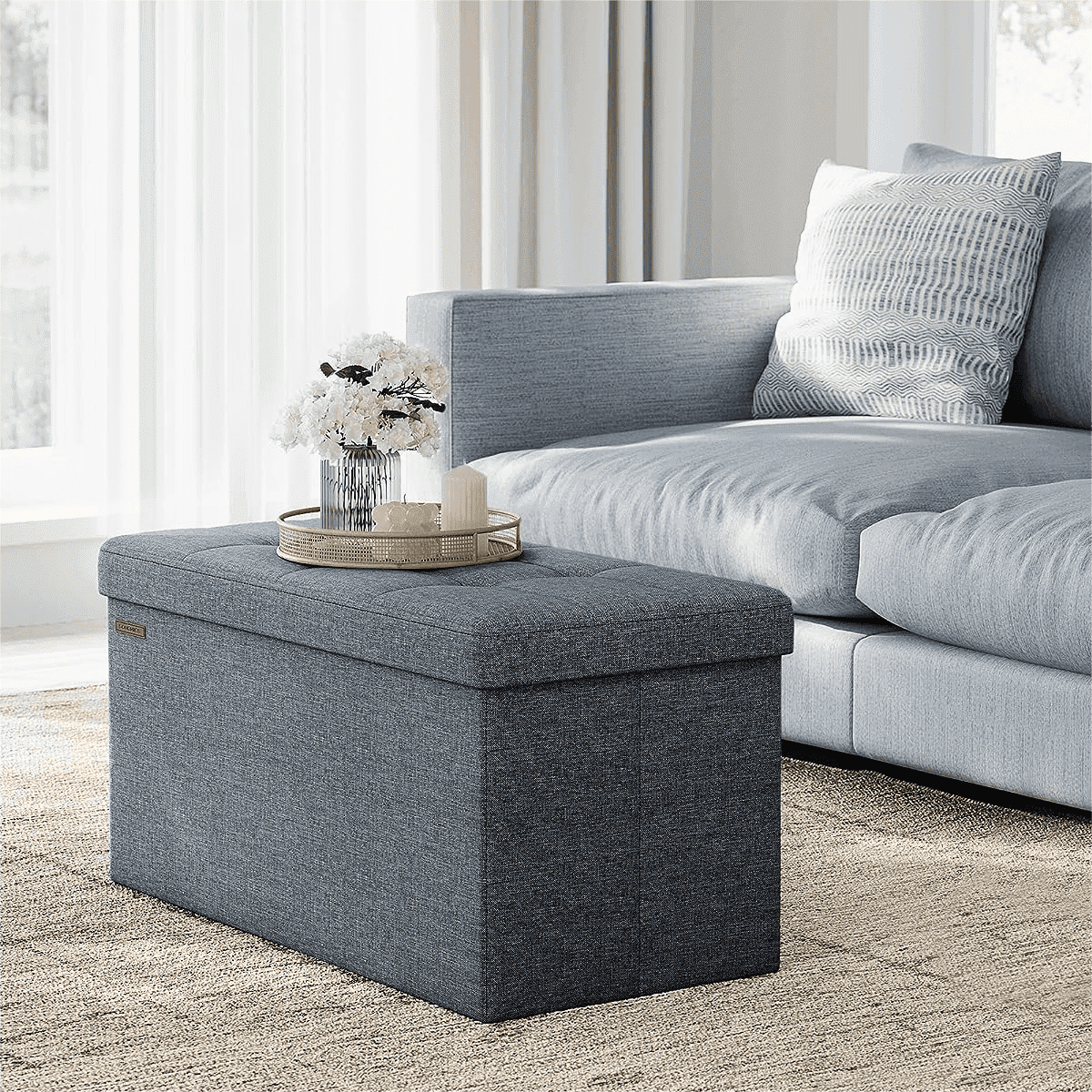 SONGMICS 30" Storage Ottoman Bench Ottoman with Storage Footstool Hold ...