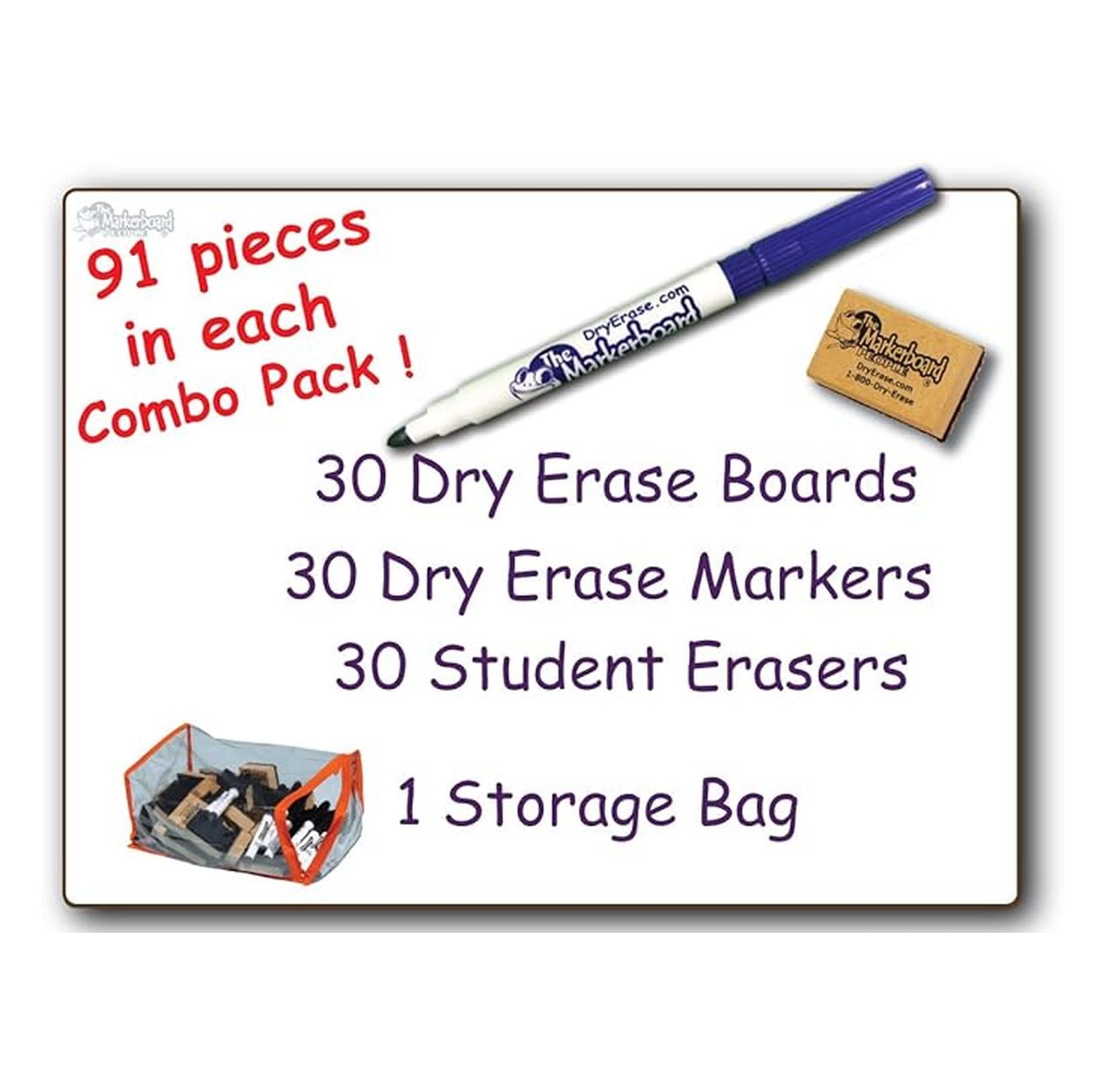 30 Student BLANK DRY ERASE BOARDS Combo Pack Double Sided, with Dry ...