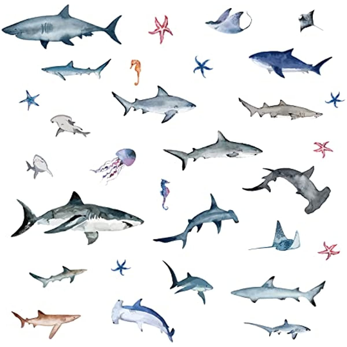 30 Styles Shark Wall Decal Stickers Ocean Animal Vinyl Stickers ...