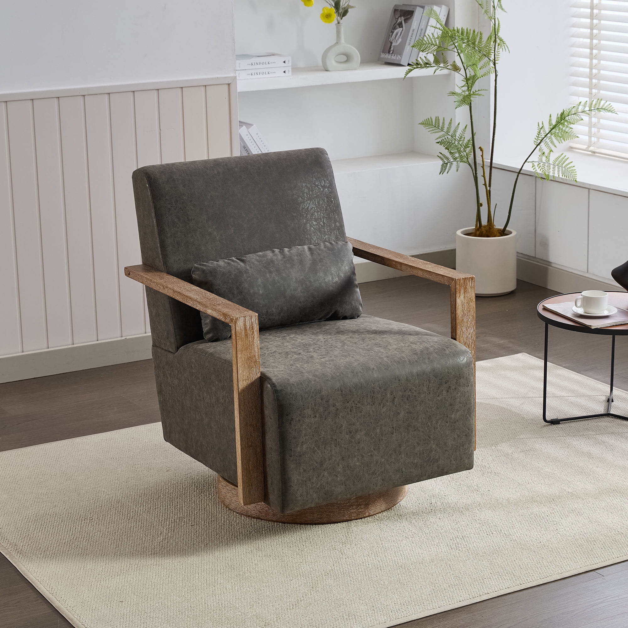 30" Swivel Accent Chair - 360° Rotating PU Leather Lounge Chair with ...