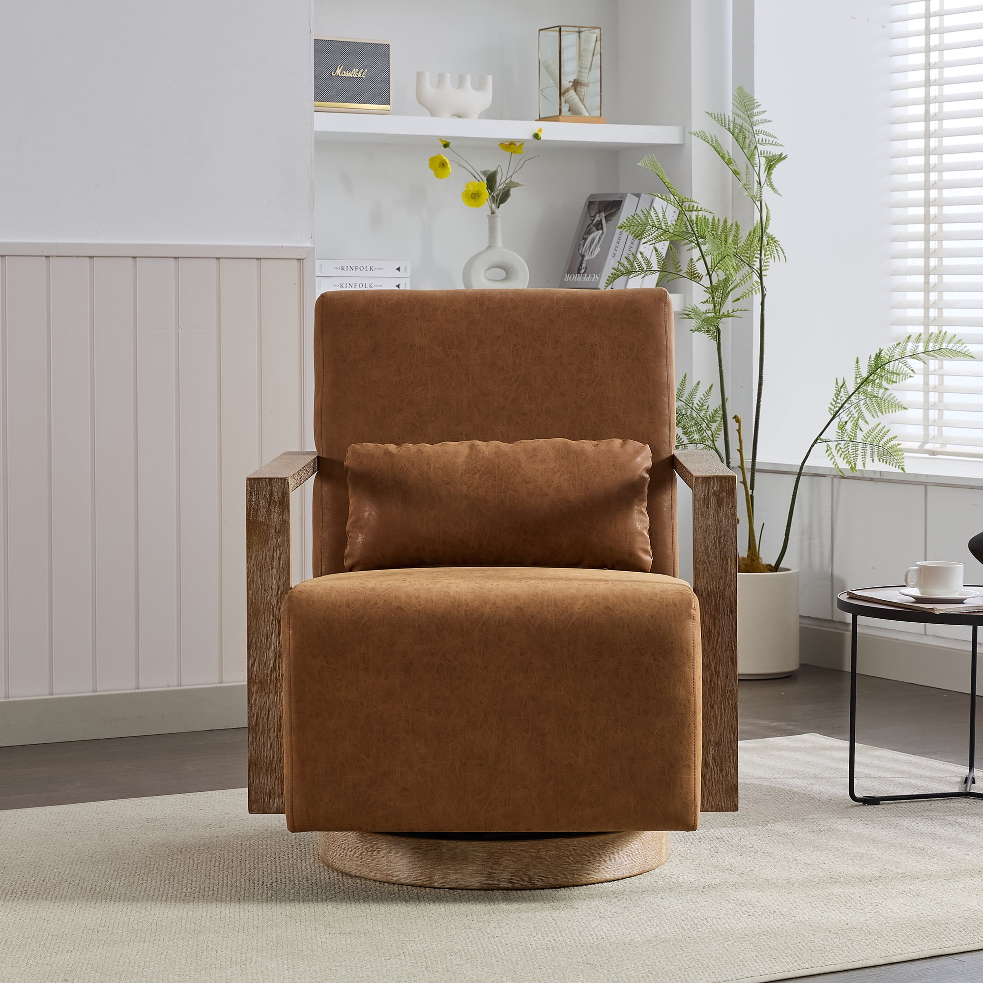 30" Swivel Accent Chair - 360° Rotating PU Leather Lounge Chair with ...