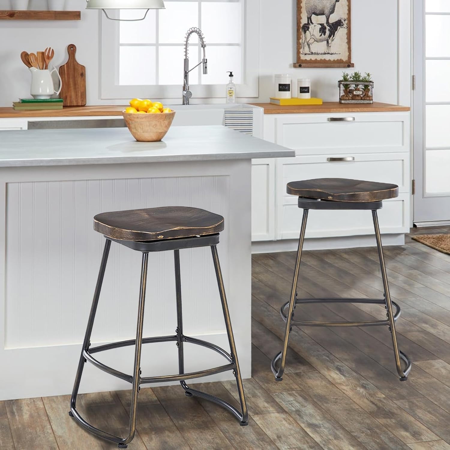 30" Swivel Metal Bar Stools Set of 2 Backless Counter Height Barstools ...