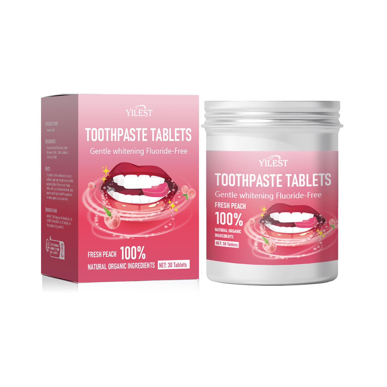 30 Tablets Pink Toothpaste Tabets for Color Corrector, Teeth Whitening ...