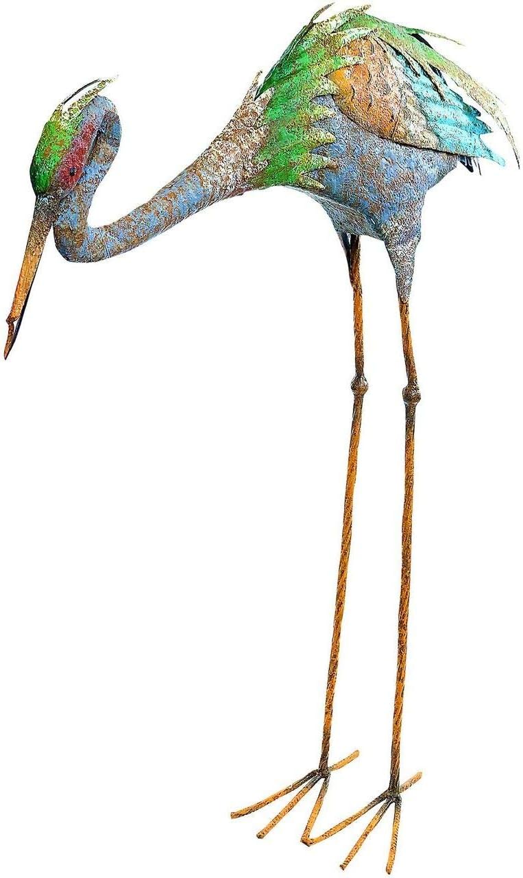 30" Tall Outdoor Rustic Metal Bowing Crane Statue Yard Art Decoration ...