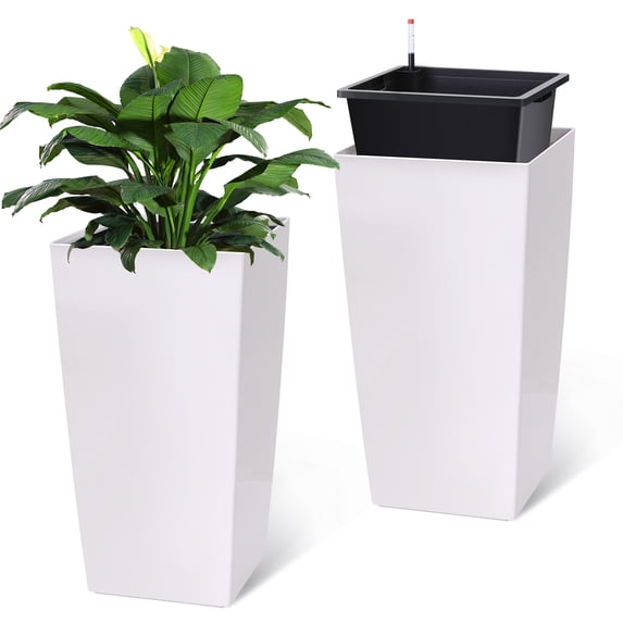30" Tall Planter Set of 2, Large Modern Plant Pots with Drainage Holes ...